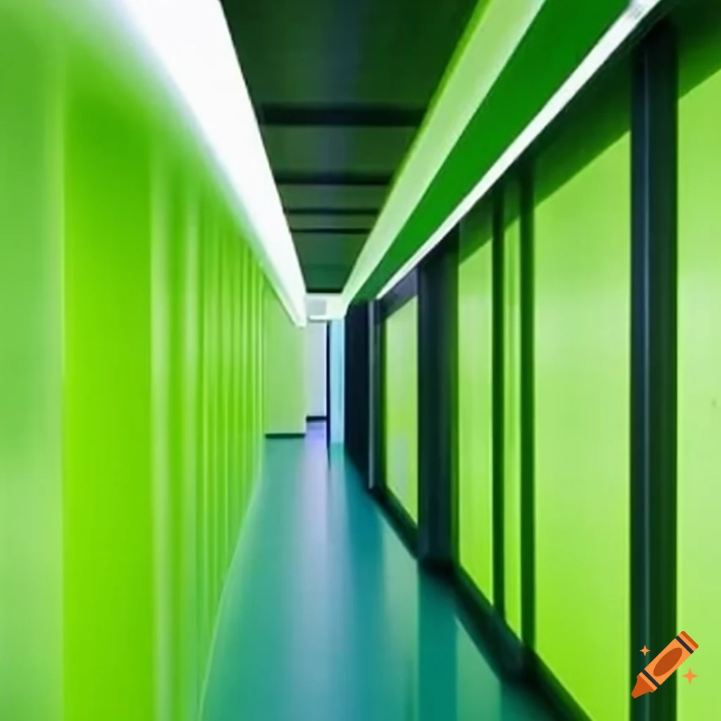 Modern office with green glowing monitors on Craiyon