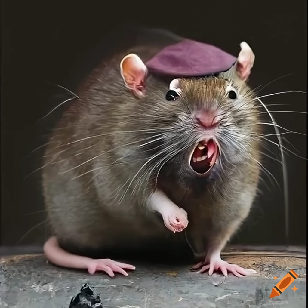 Artistic representation of an angry rat in a trash cityscape on Craiyon