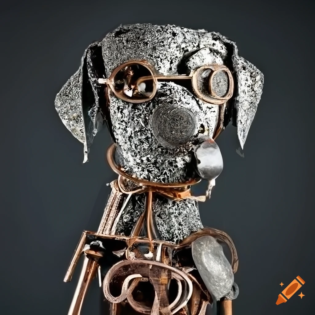 Sculpture of Labrador dog made from recycled objects on Craiyon