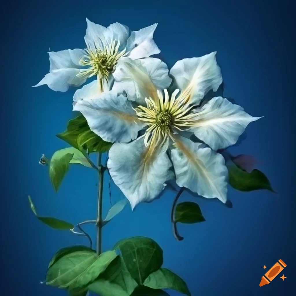 Detailed drawing of a white clematis flower on Craiyon