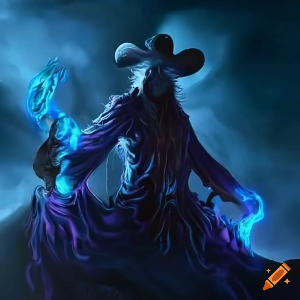 Dark blue flame cowboy depicting the gods of the underworld on Craiyon