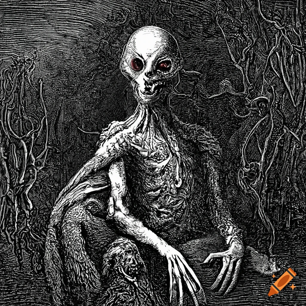 1950s science fiction illustration of little girl meeting alien insects ...