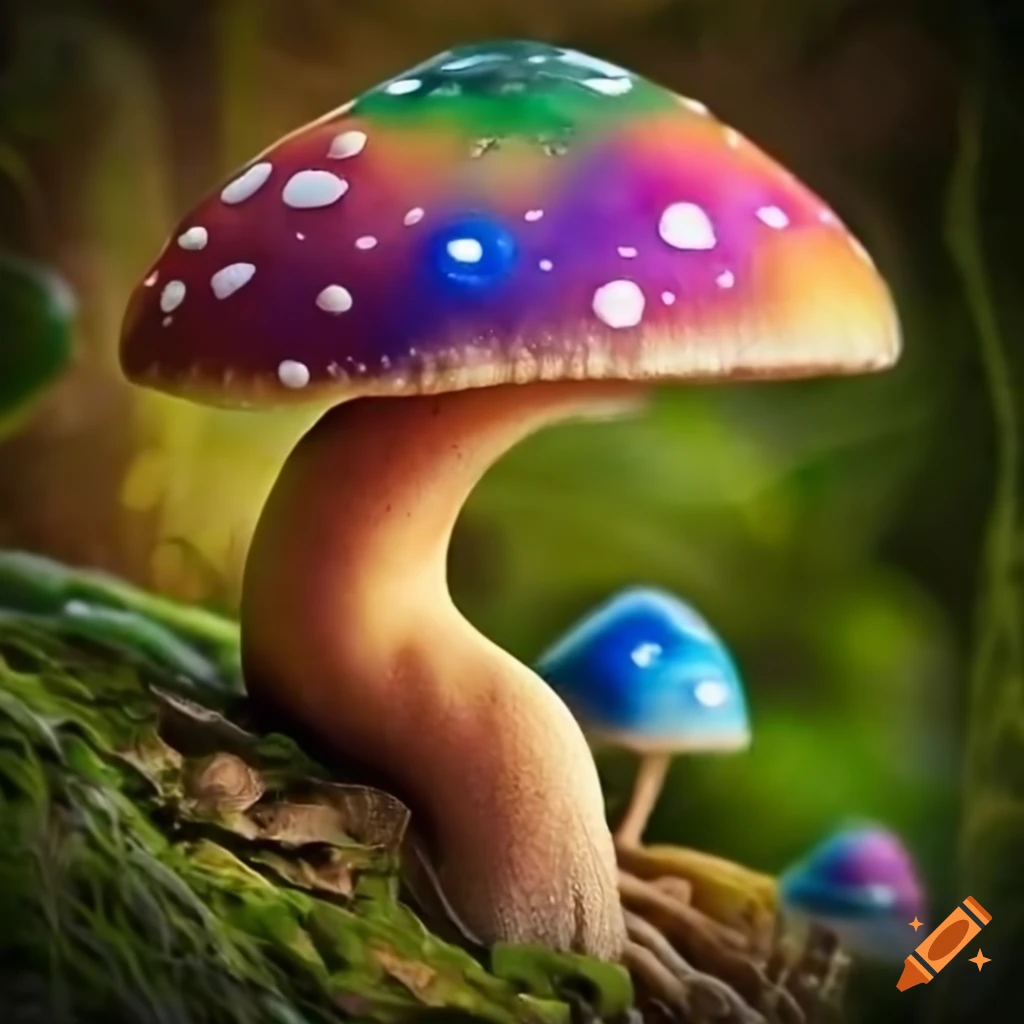 Fairies surrounded by magical mushrooms in an enchanted forest