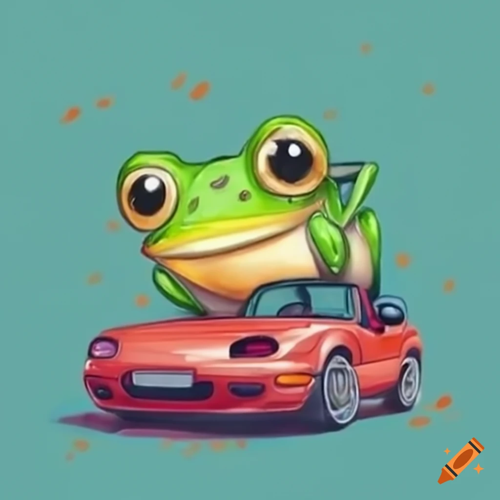 Pepe the frog with sunglasses driving a porsche 911 gt 3 rs on Craiyon