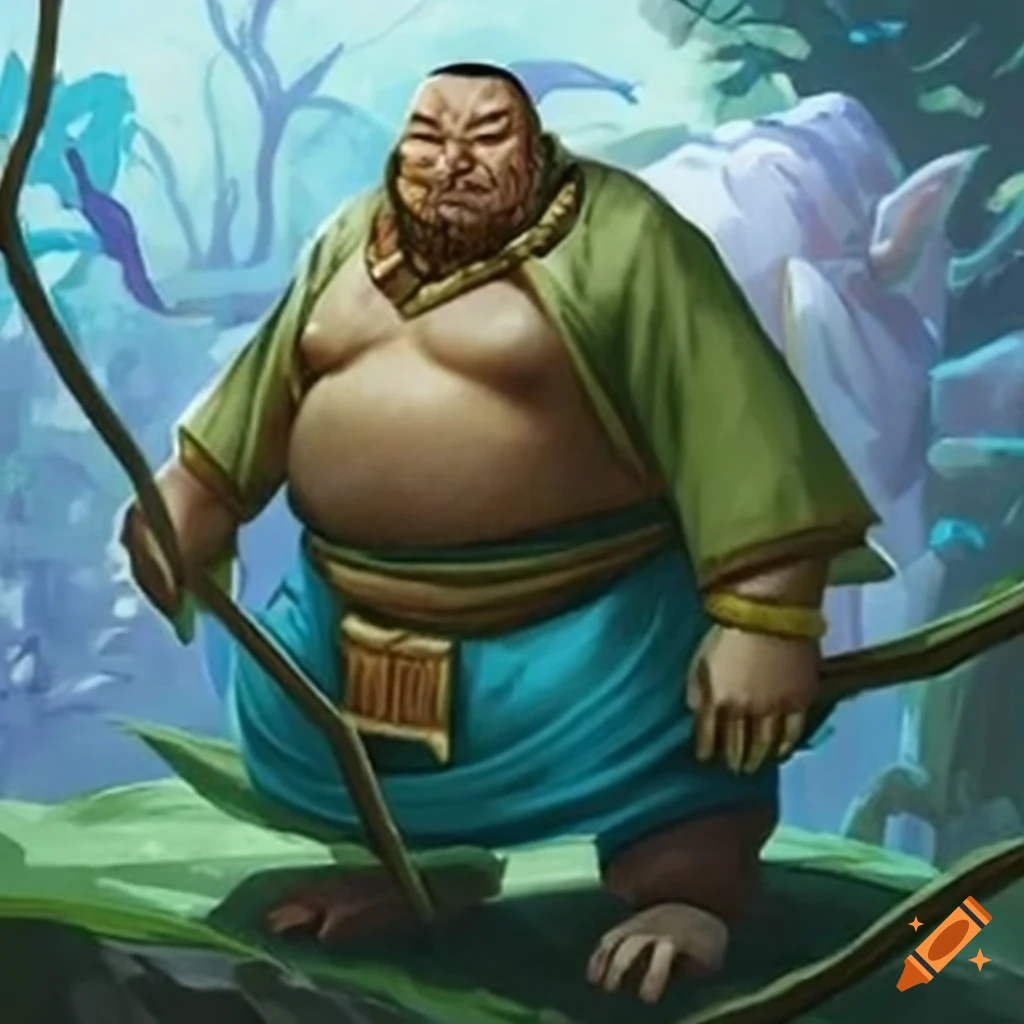 Illustration of a wise asian dwarf casting healing magic on Craiyon