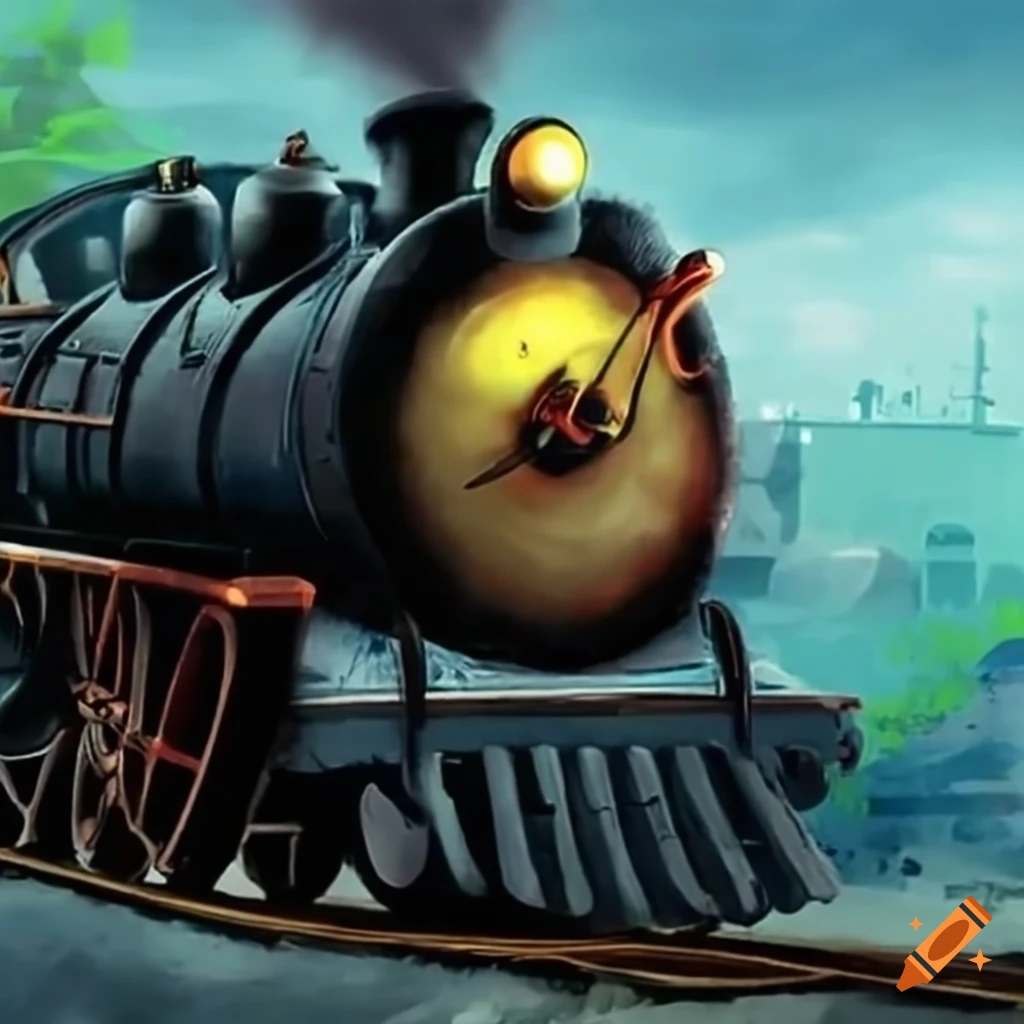 Illustration of a scary and happy train