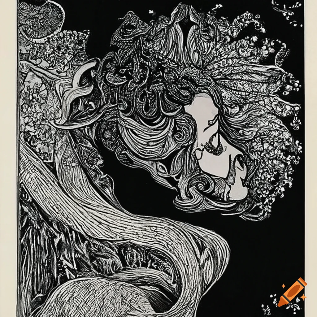 Intricate illustration of mermaids on the open sea