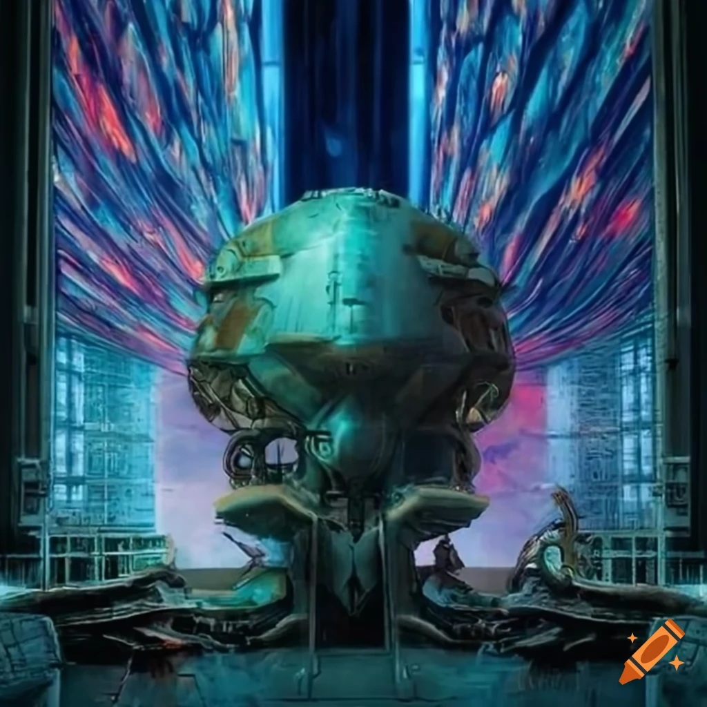 Surrealist alien spaceship machine in front of computer windows on Craiyon