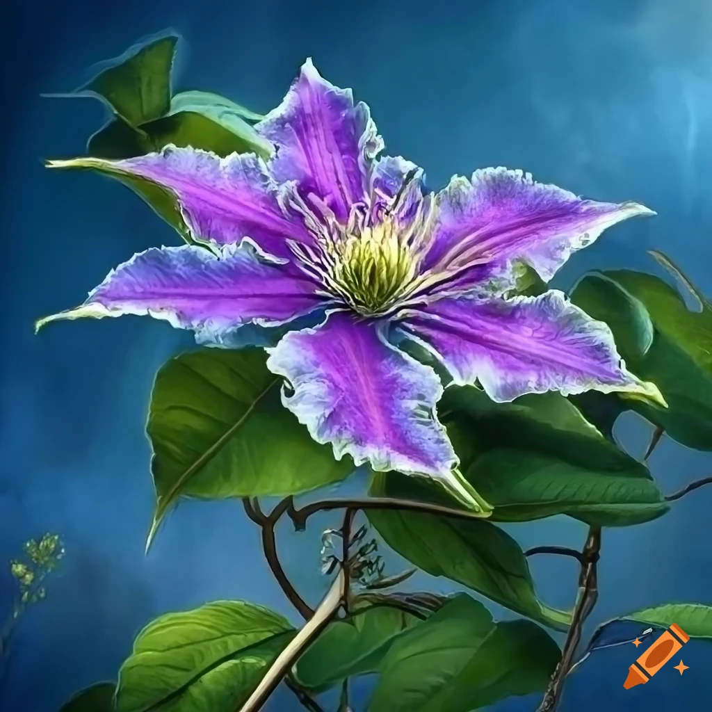 Detailed drawing of a clematis flower in william morris and alphonse ...