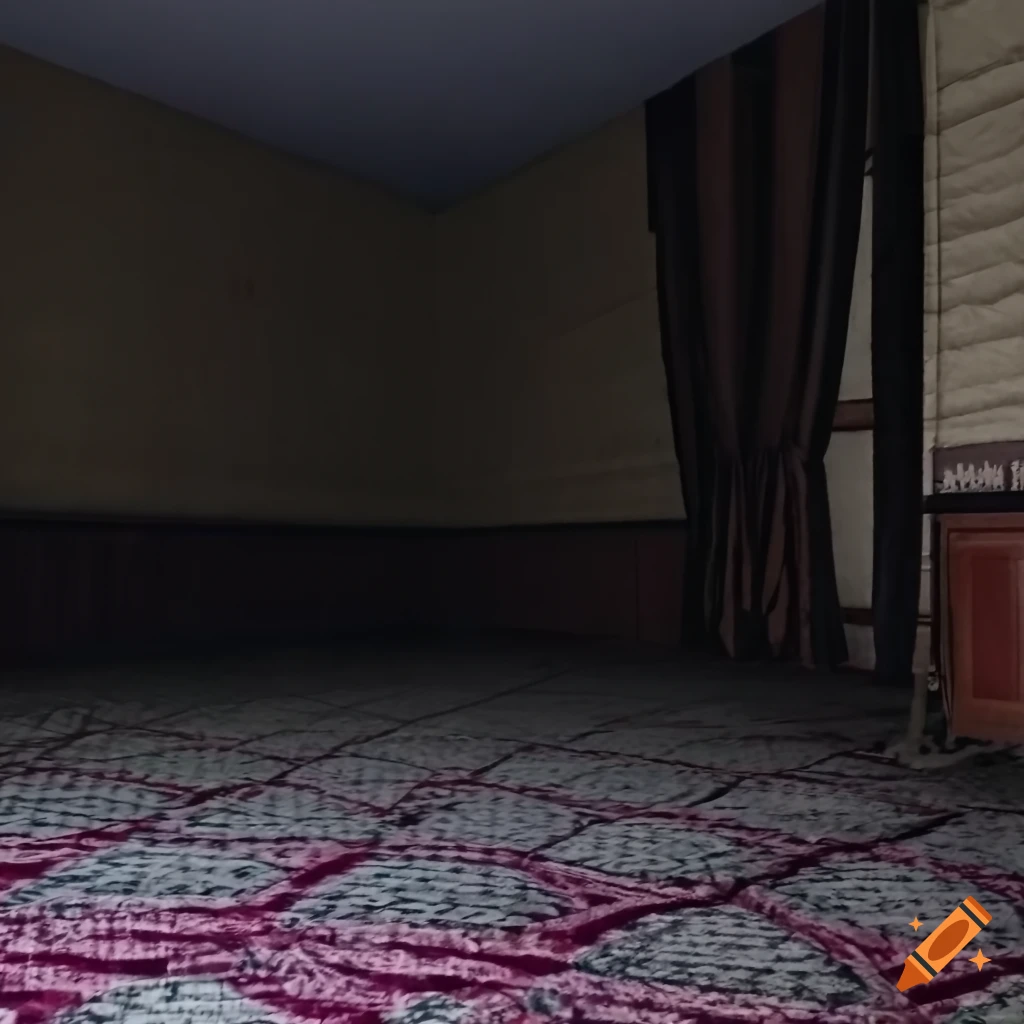 Vintage liminal room with fabric walls and padded floor on Craiyon