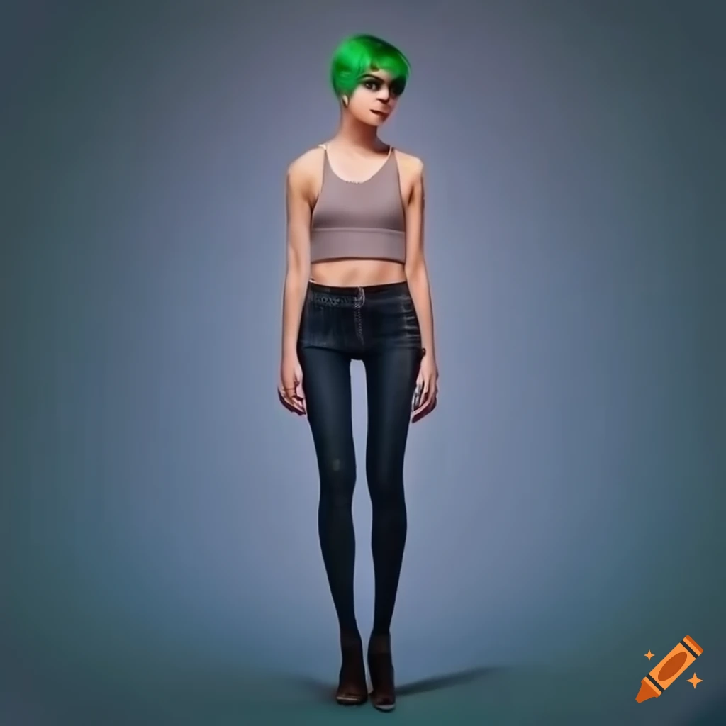 Fashionable French girl with pixie haircut and green hair on Craiyon
