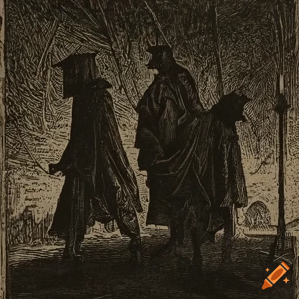 Monochrome engraving linocut of a tormented man on a horse, by great ...