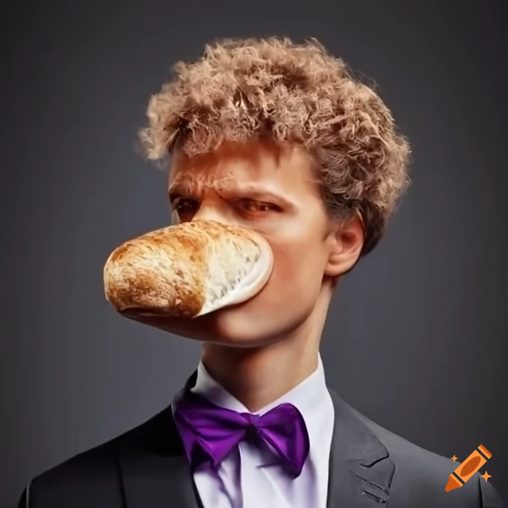 Man in suit with a loaf of bread for a head on Craiyon