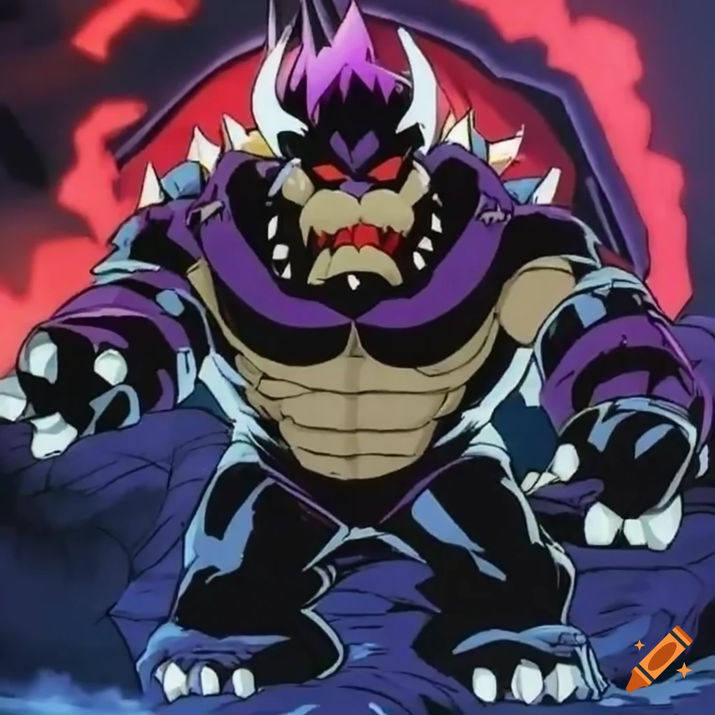Dark and muscular bowser from 80-90's anime on Craiyon
