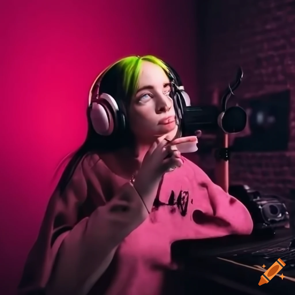 Billie eilish in recording studio on Craiyon