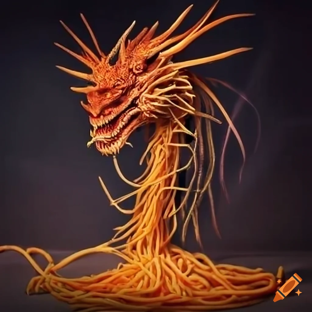 A creative depiction of a dragon made of spaghetti on Craiyon