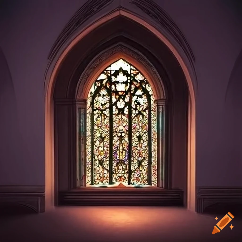 High resolution image of a gothic-inspired Islamic art window on Craiyon