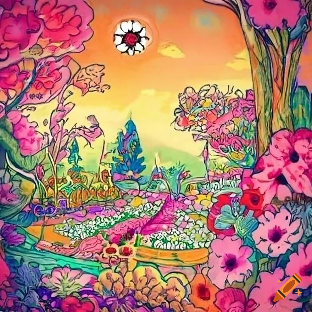 Steezy zen garden architecture poster in lsd 'cuckoo clock' style by ...