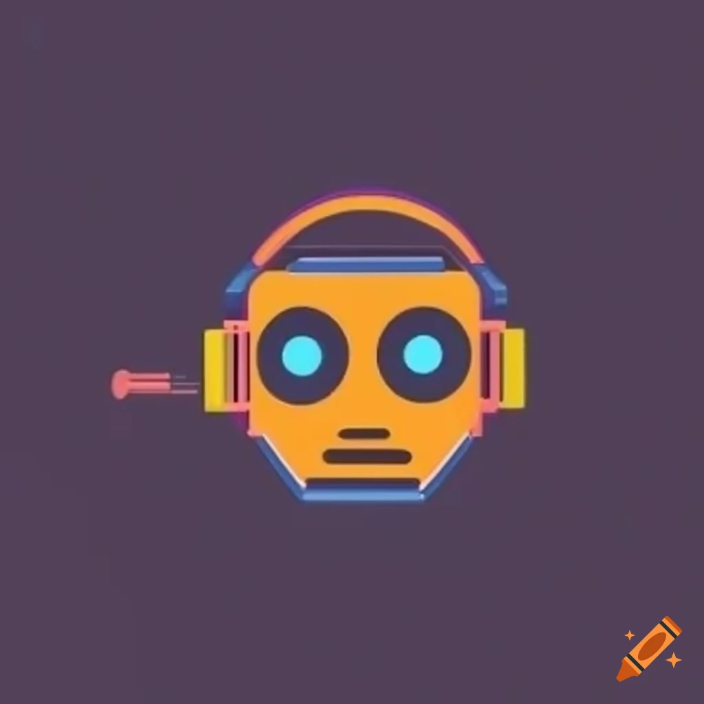 Minimalist logo of a robot dj wearing headphones