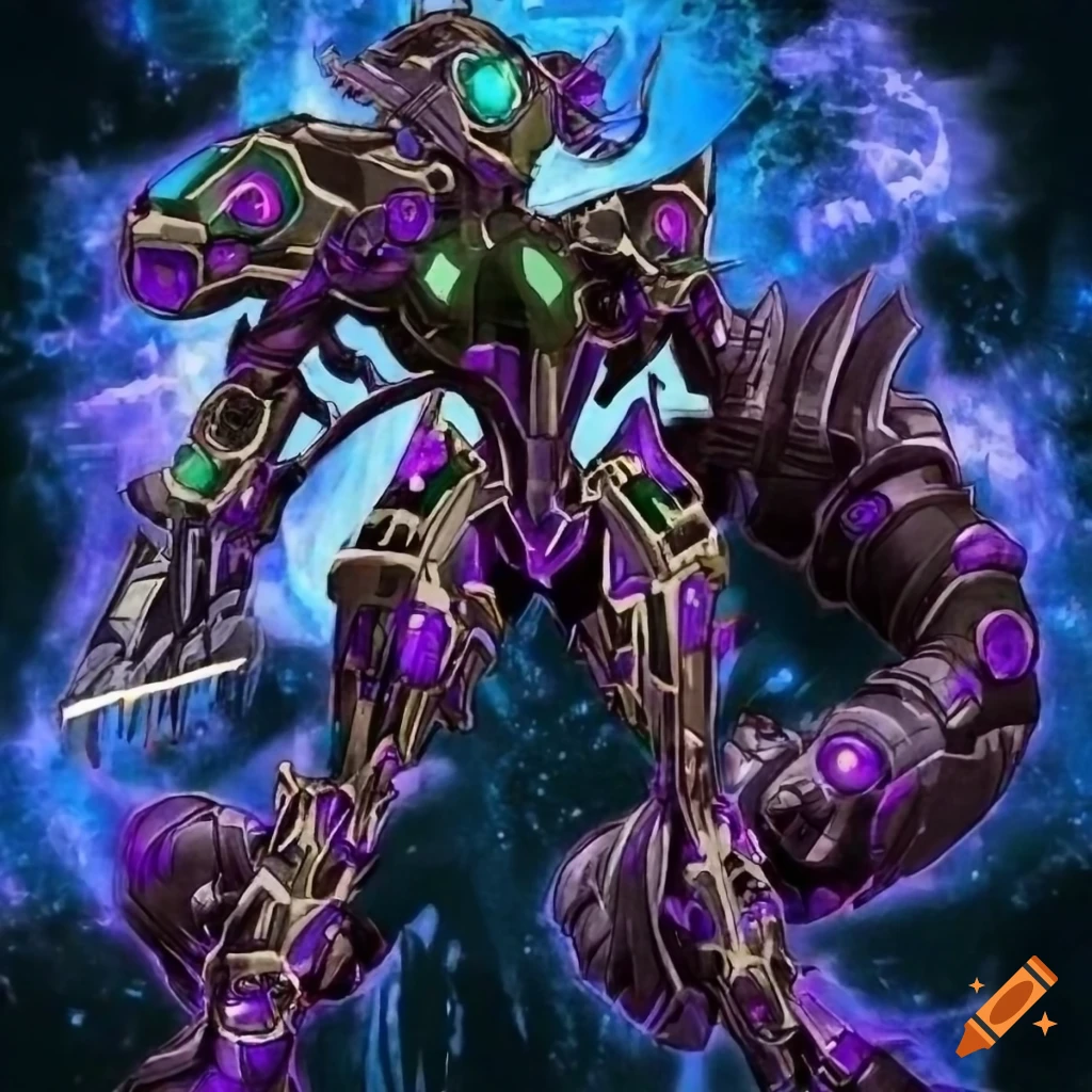 Mechanical divine entity in yugioh style artwork