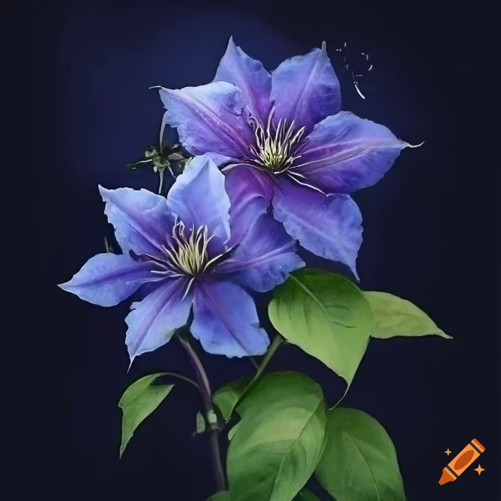 Detailed drawing of a clematis in the style of William Morris and ...