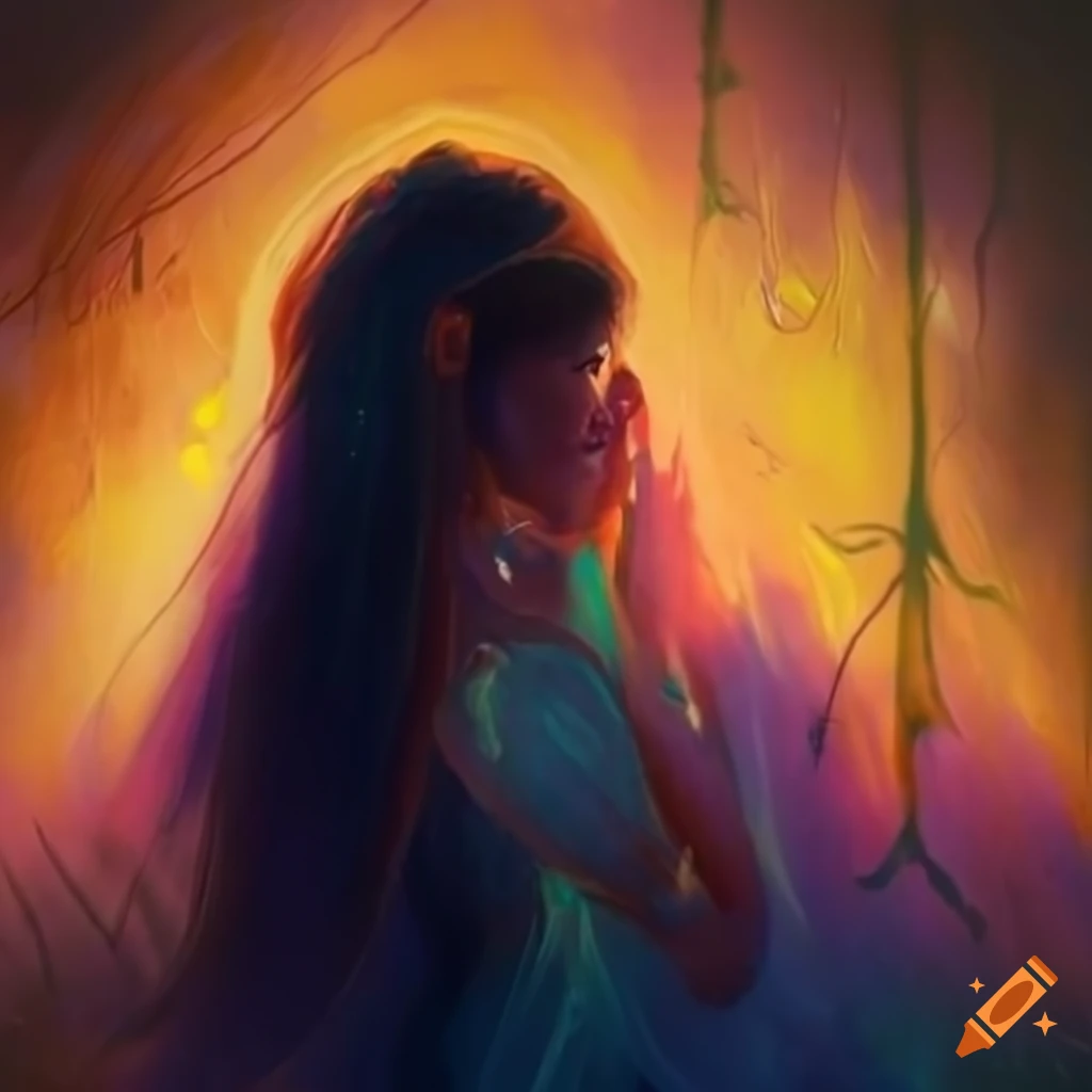 Painting of a woman bathed in golden sunset on Craiyon