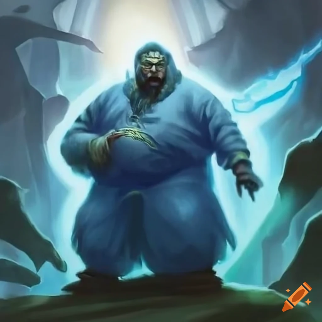 Fat old man wearing ancient arabian clothes; mtg art style on Craiyon