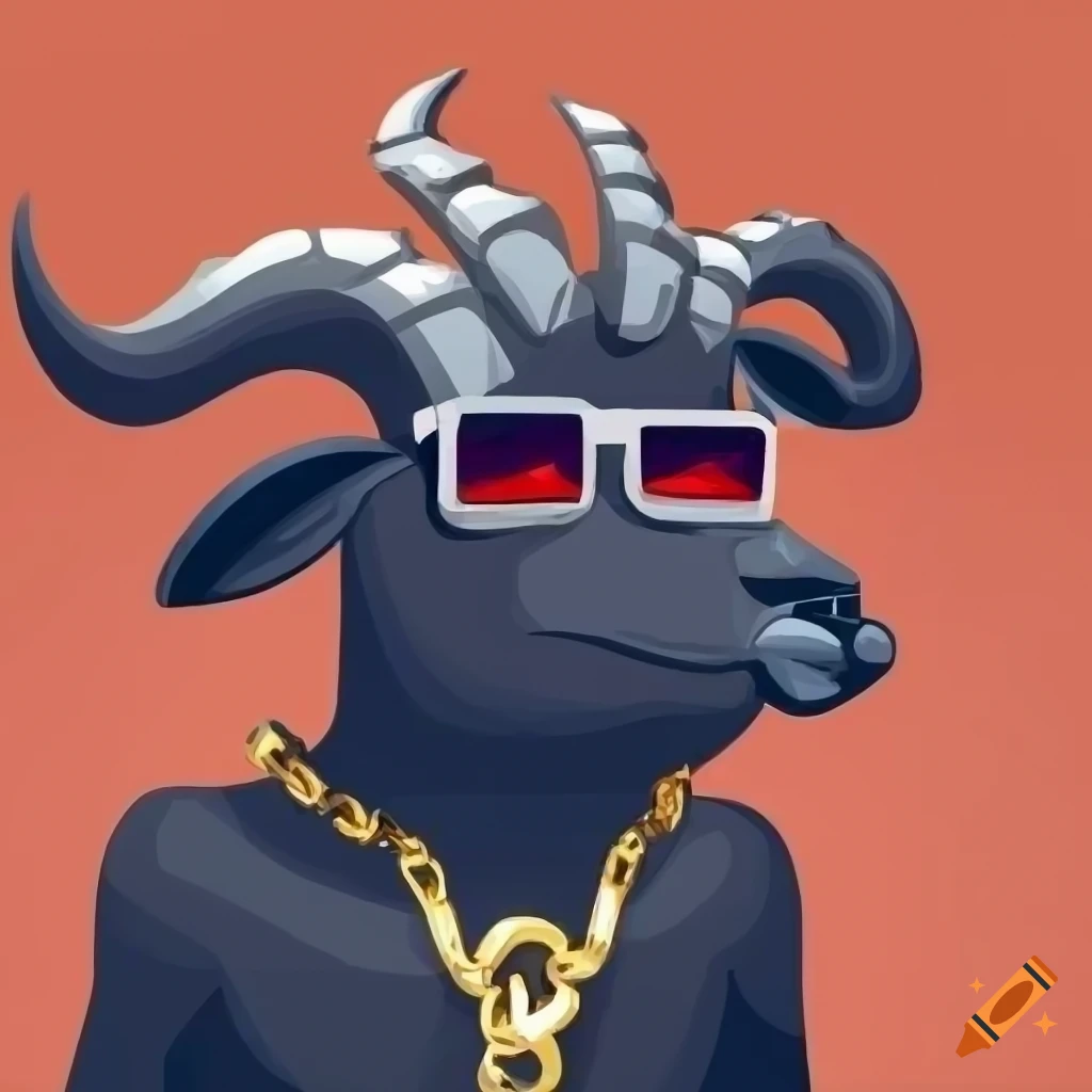 Cartoon portrait of badass goats with sunglasses and chains on Craiyon