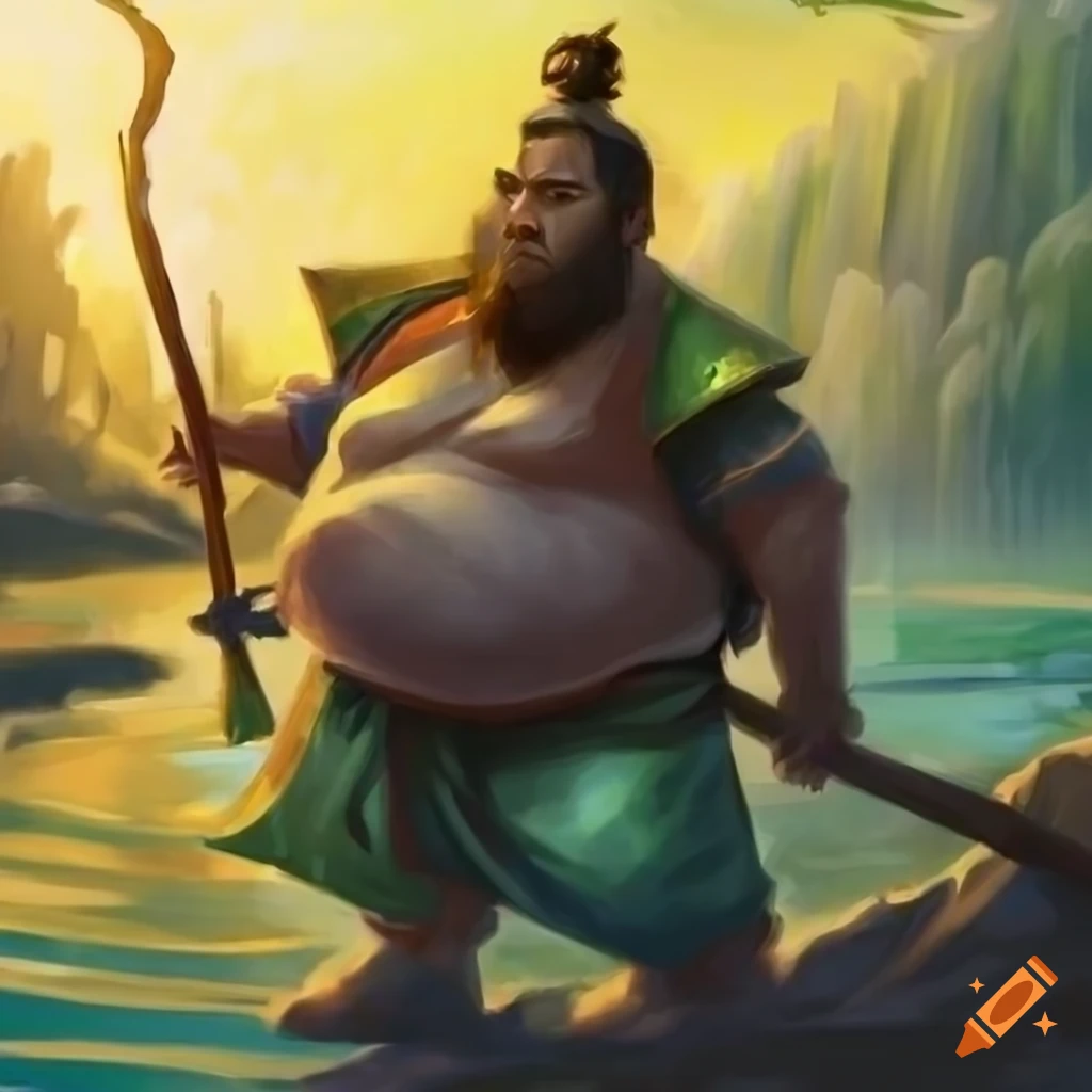Illustration of a fat asian sorcerer in ancient chinese clothes on Craiyon