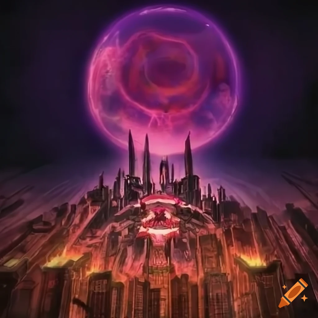 Cityscape with a fortune telling building seen from a bird's eye view ...