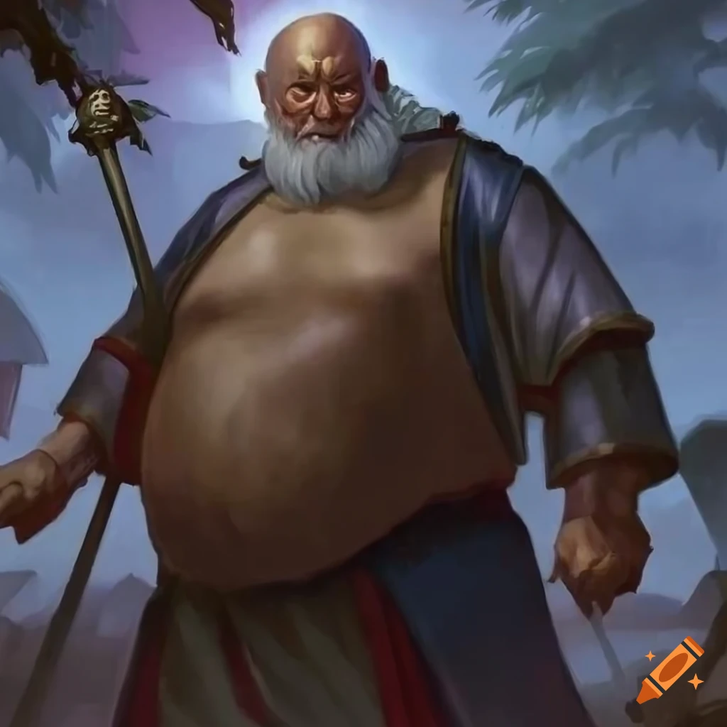 Fat old man wearing ancient persian clothes; mtg art style on Craiyon
