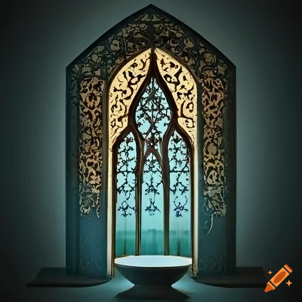 Islamic art depicting a tree and gothic window on Craiyon