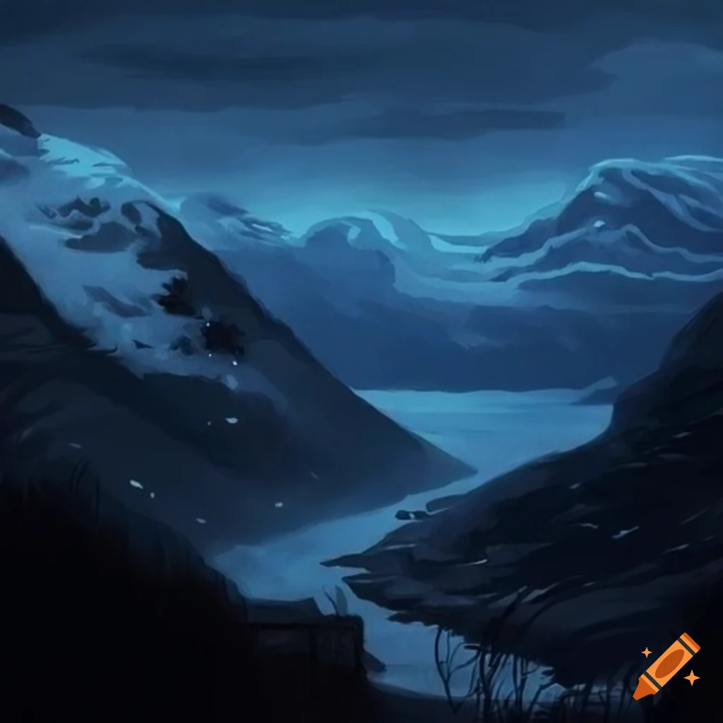 Picture of norwegian mountain valley from a graphic novel on Craiyon