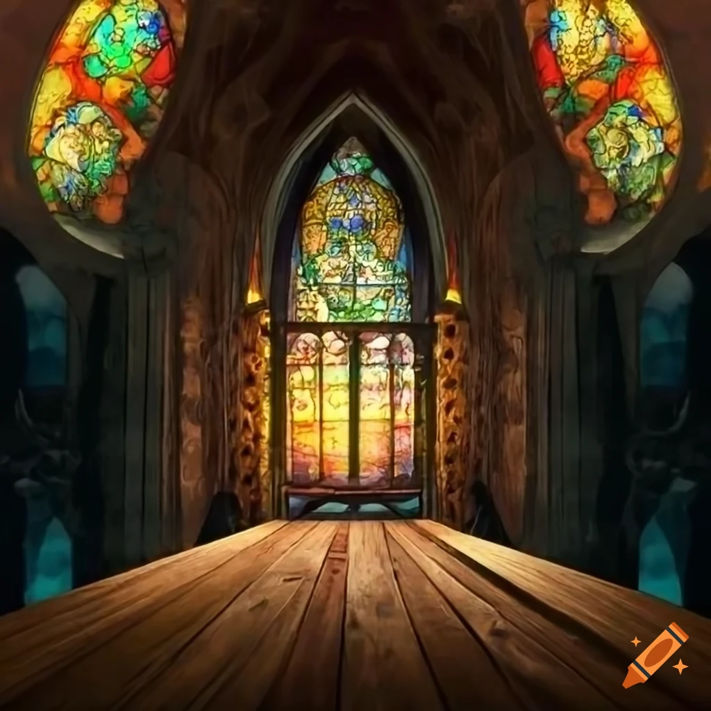 View of a stained glass window in a fantasy castle on Craiyon