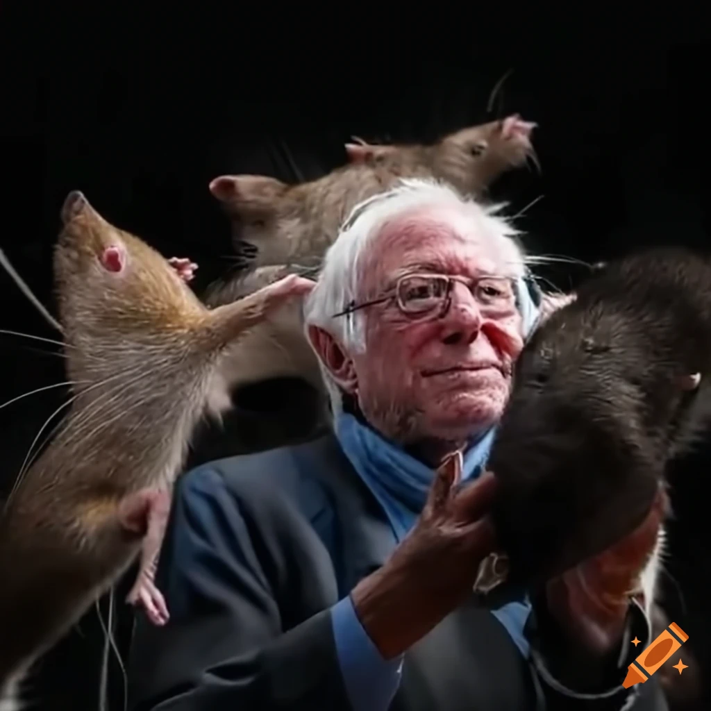 Bernie Sanders fleeing from a swarm of angry rats on Craiyon