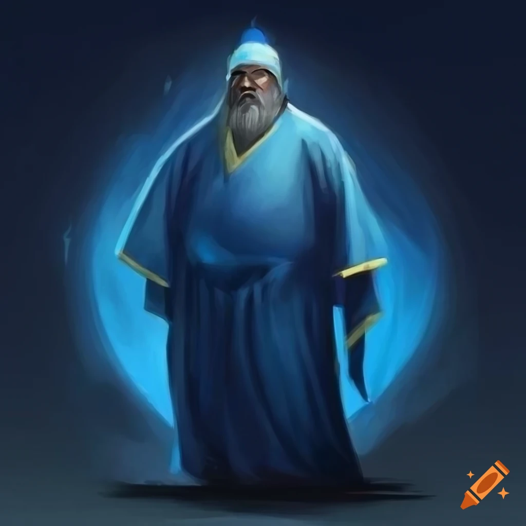 Fantasy artwork of a wise asian man in ancient robes