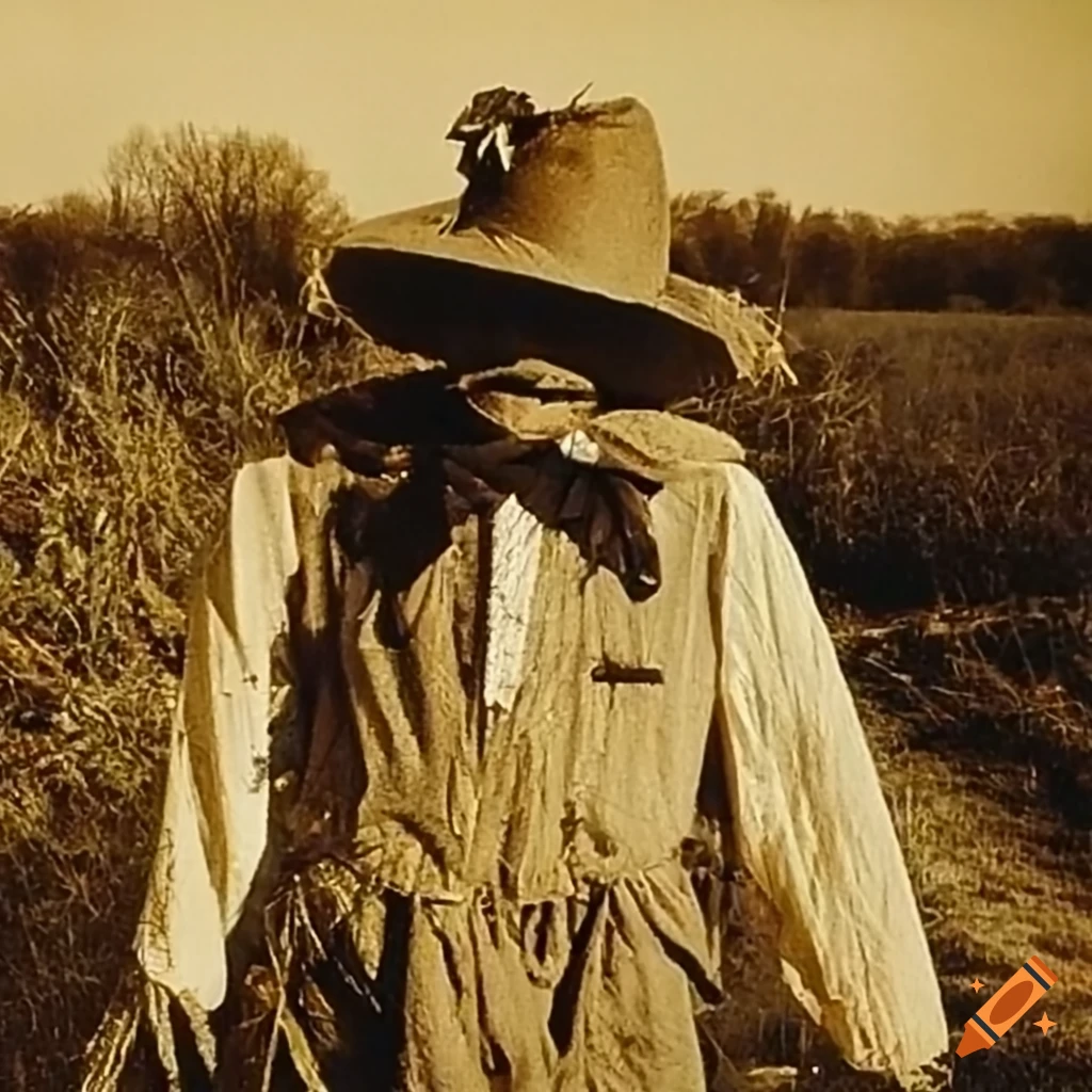 Close up of a sinister scarecrow in sepia tones