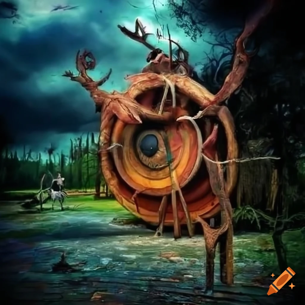 Surrealist circus voodoo parc with graffiti and hybrid creatures on Craiyon
