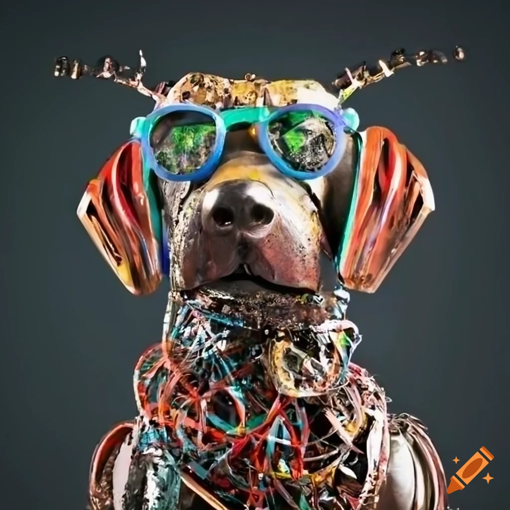 Labrador dog sculpture made of recycled objects on Craiyon