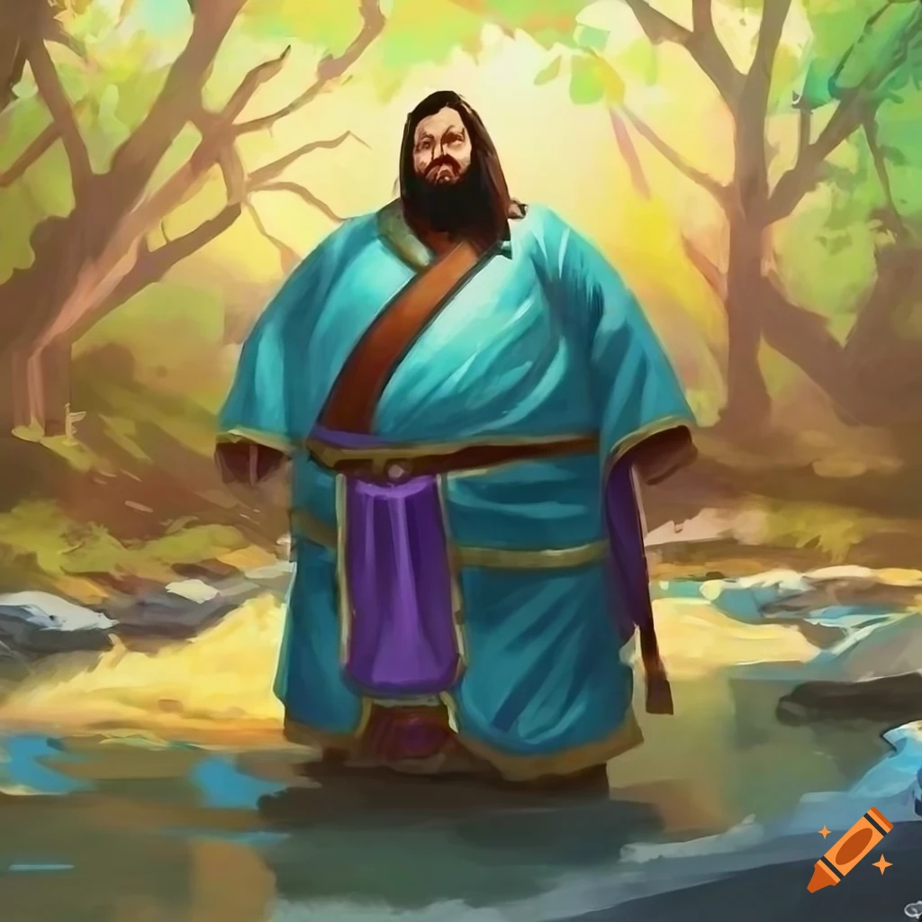 Illustration of a fat Asian sorcerer in ancient Chinese clothes on Craiyon