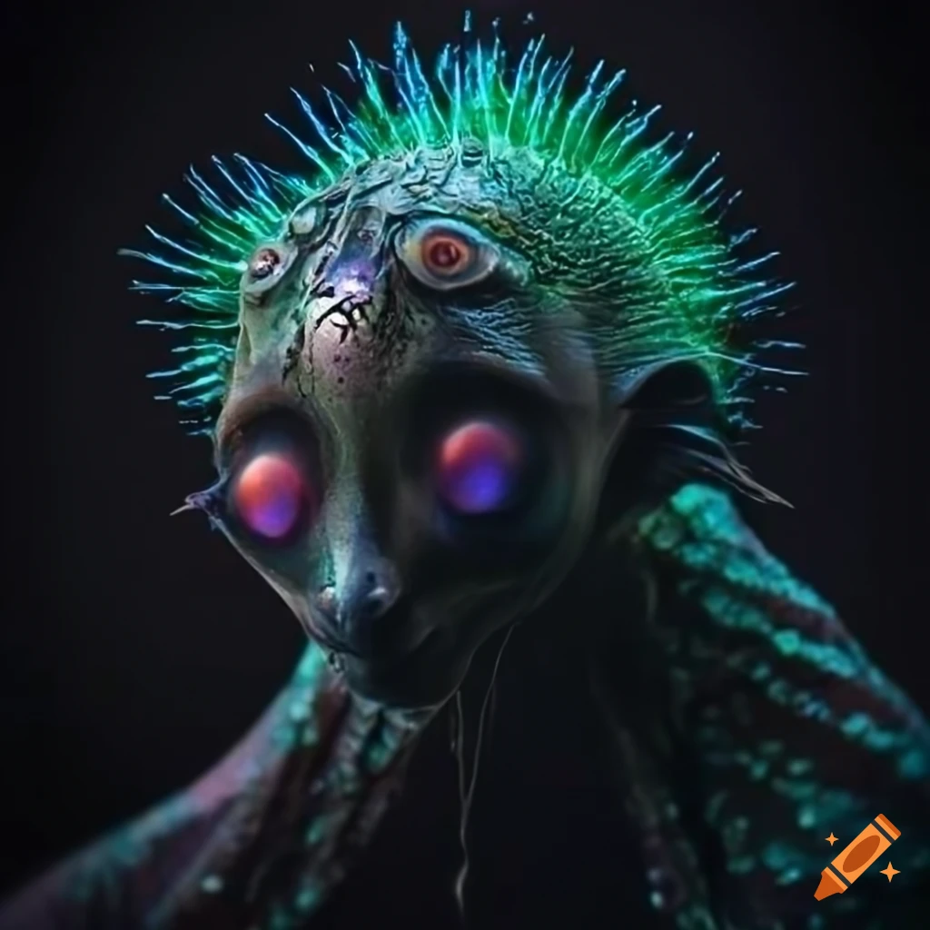 Detailed black iridescent fantasy plant creature with mesmerizing eyes ...