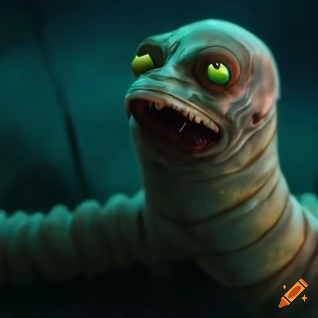 Dystopian artwork of monster-faced worms on Craiyon