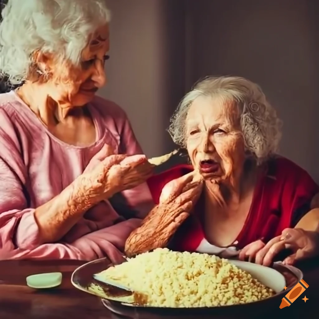 Elders enjoying traditional meal on Craiyon