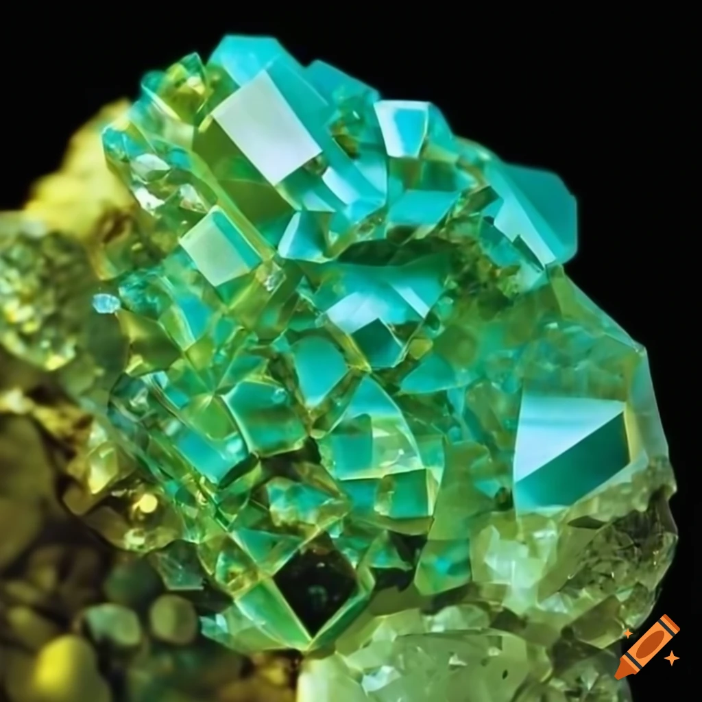 Close-up of a peridot crystal under a microscope on Craiyon