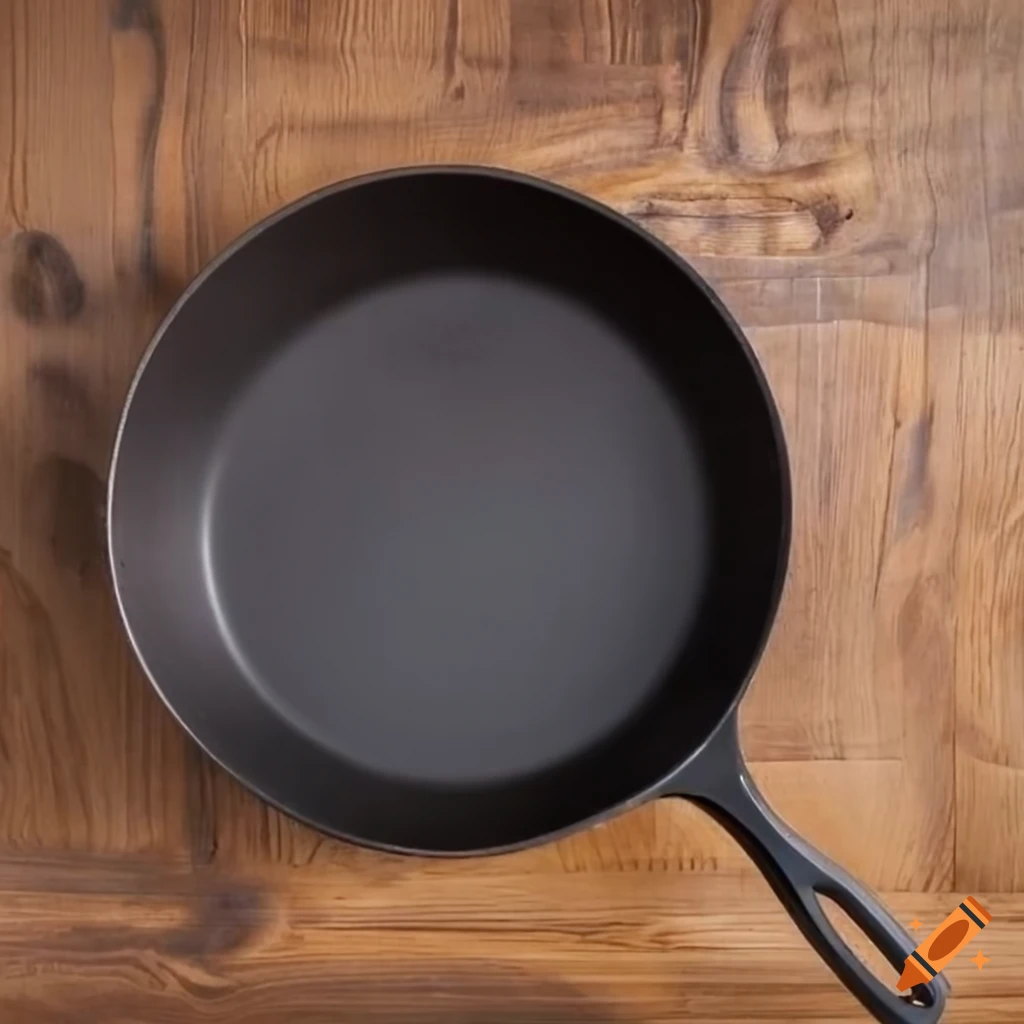 Cast iron skillet on wooden kitchen counter on Craiyon
