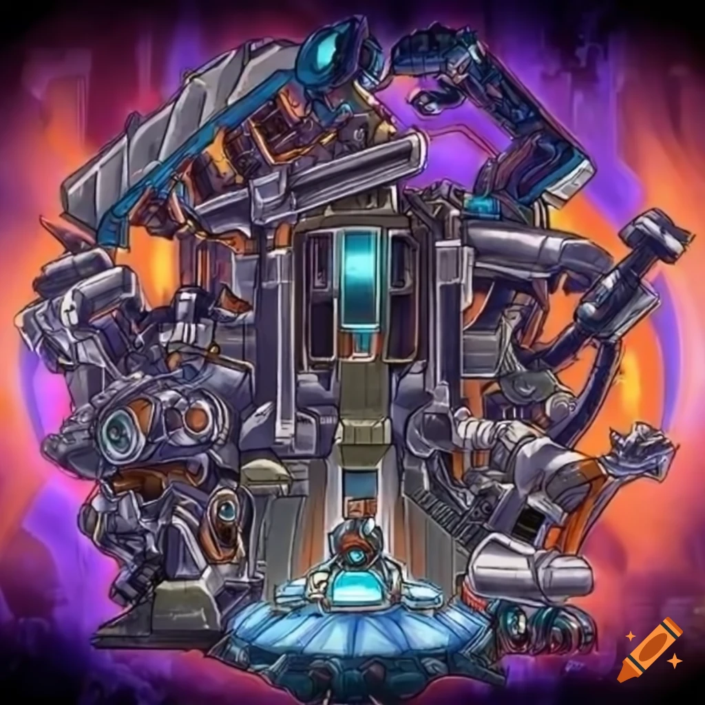 Futuristic mechanical artwork in yu-gi-oh style on Craiyon