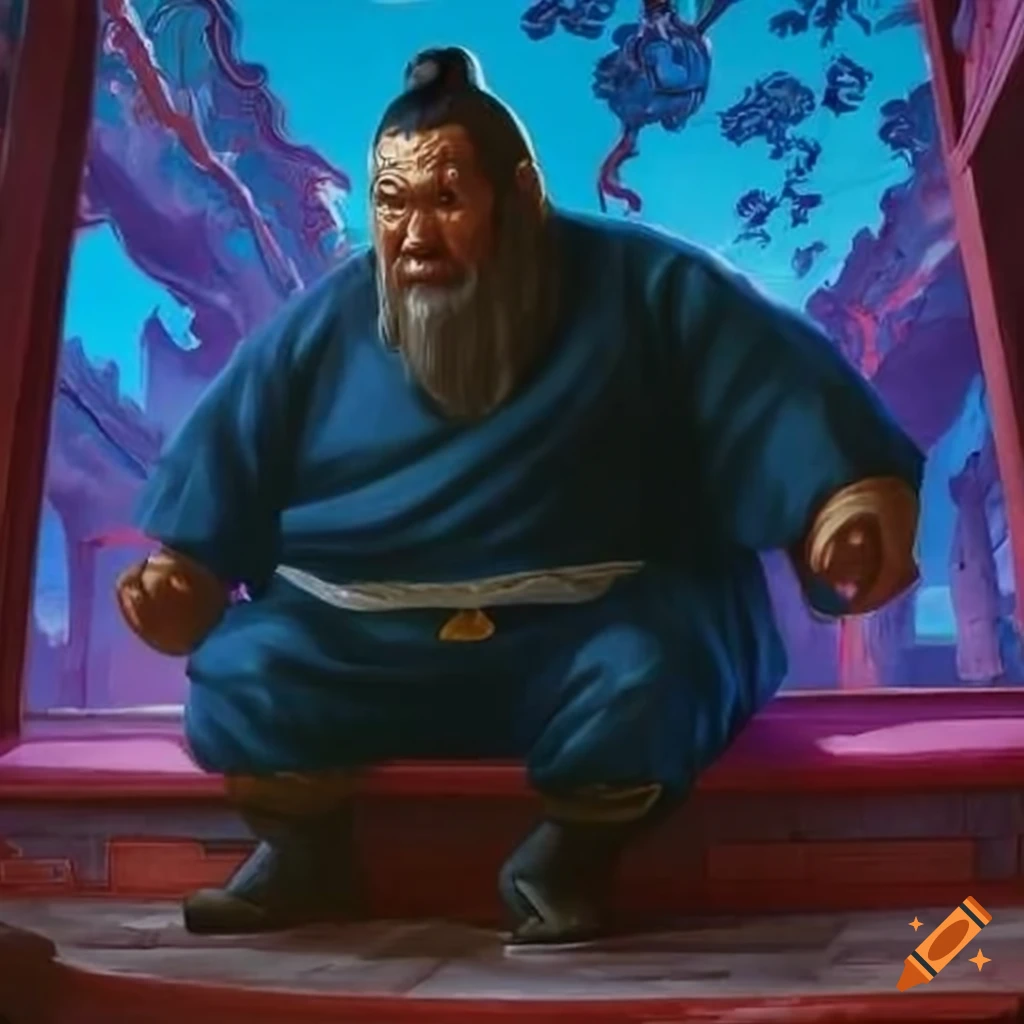 Image of a bearded Asian man in traditional clothing inside a Chinese ...