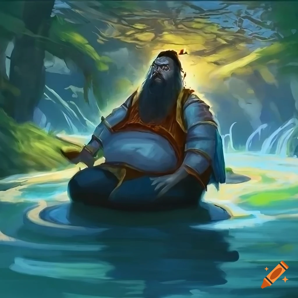 Illustration of a fat Asian sorcerer in ancient Chinese clothes by a ...