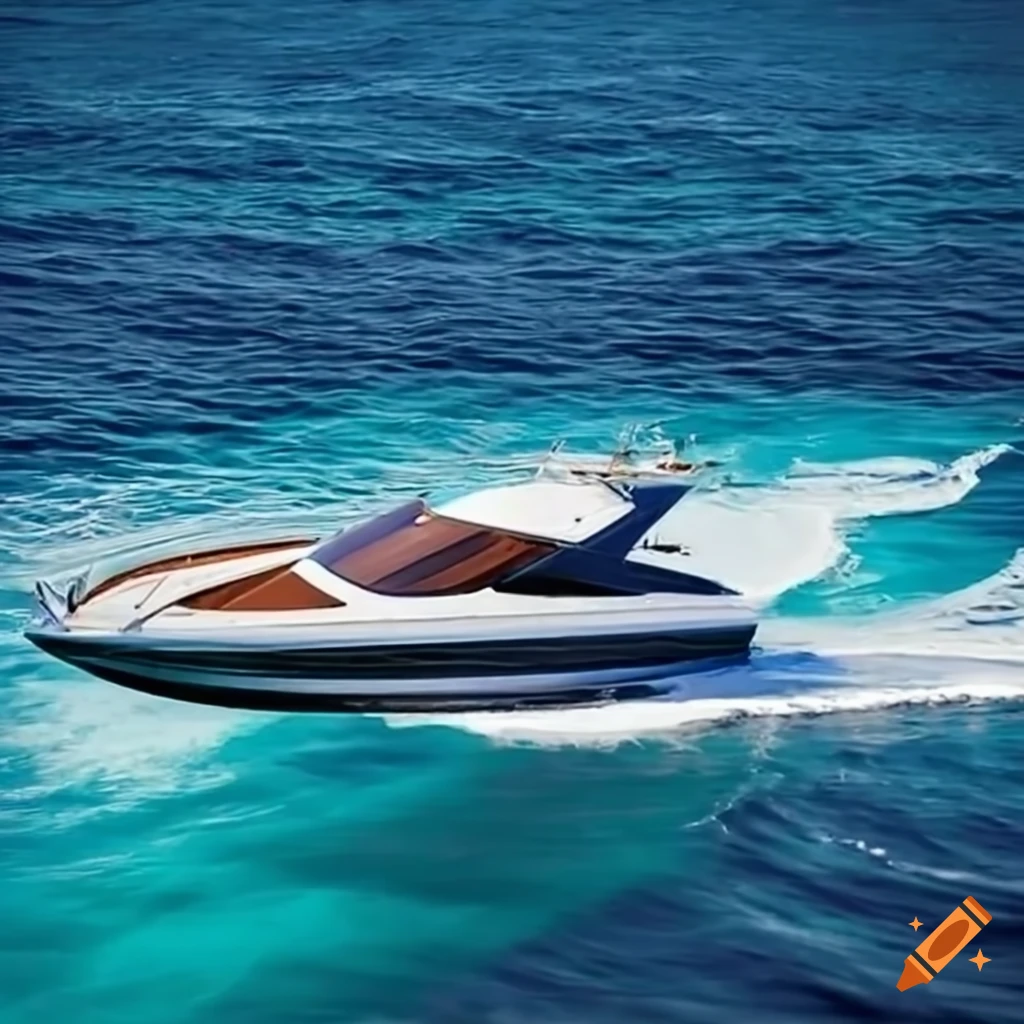 Luxurious speedboat sailing in the blue ocean