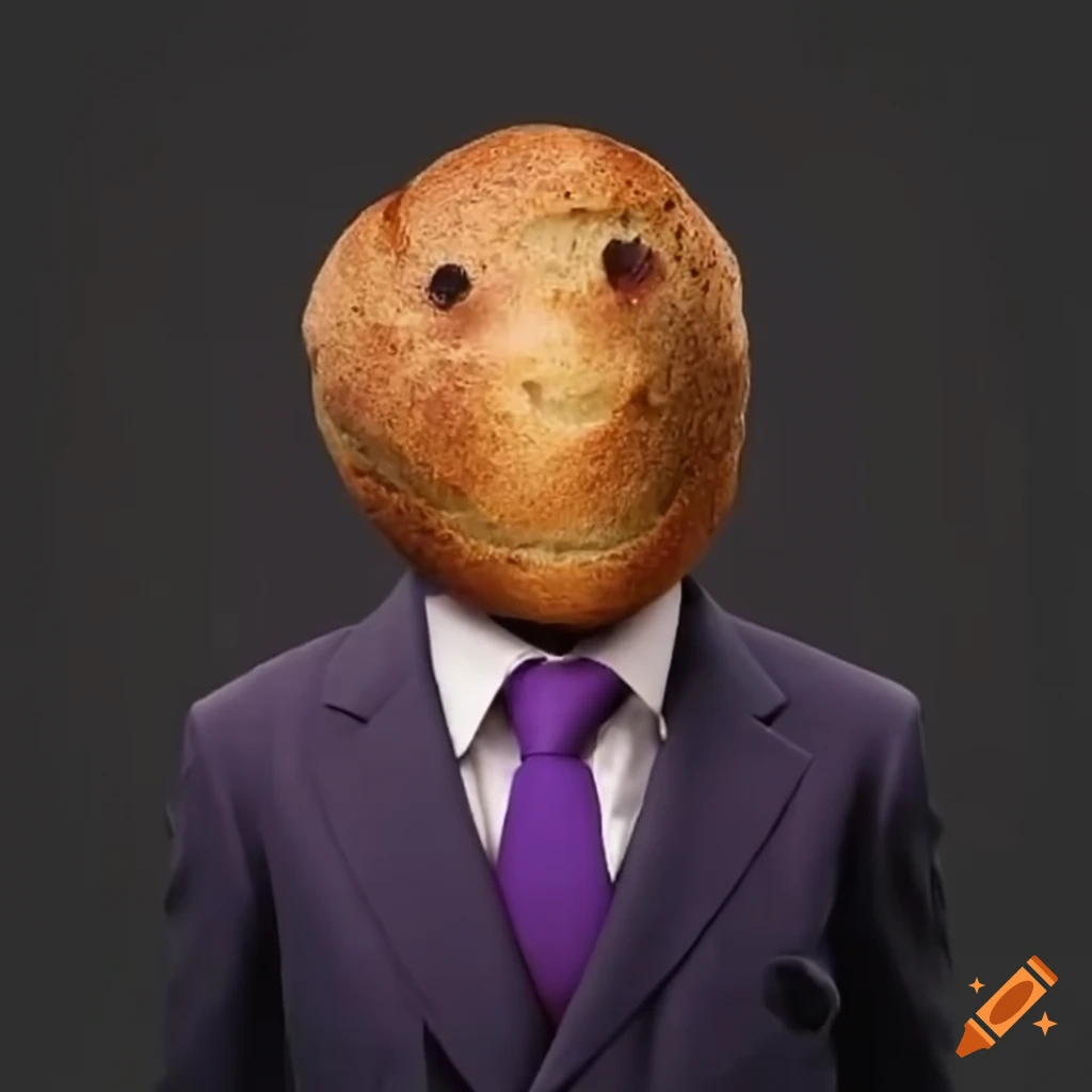 A bread wearing a suit on Craiyon